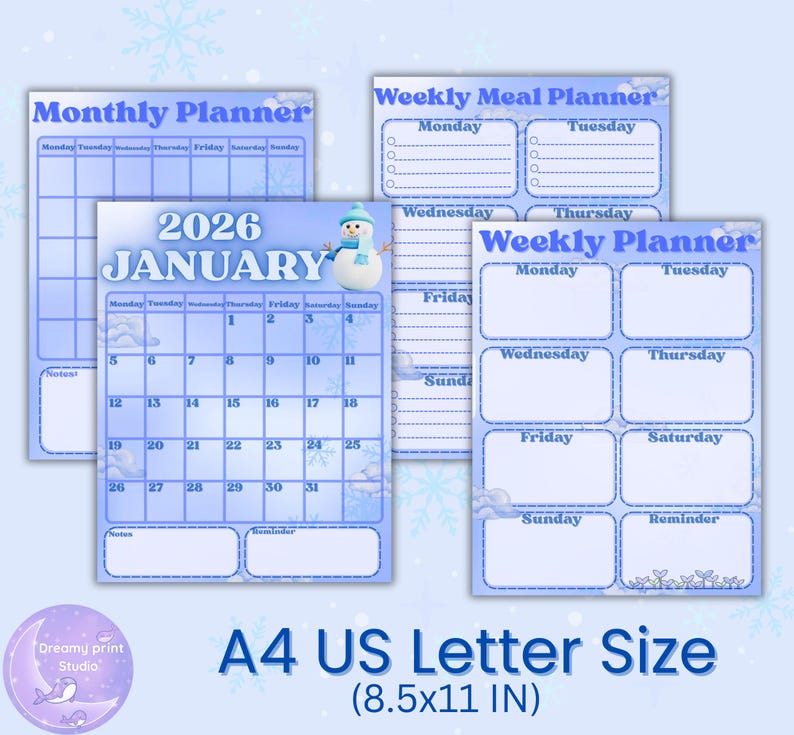 2026 Planner Bundle Printable | Daily Weekly Monthly Planner | A4 & US ...