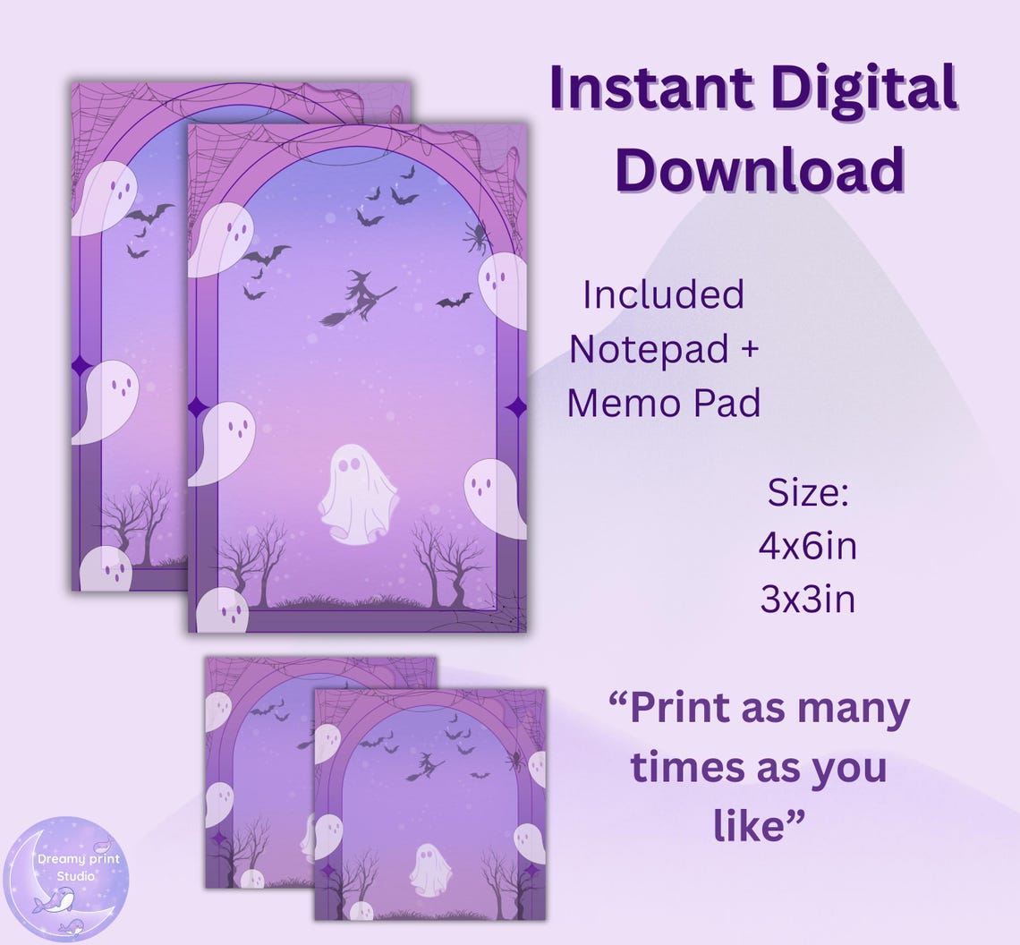 Spooky Ghost Notepad + Memo Pad Set: Halloween Stationery (digital ...