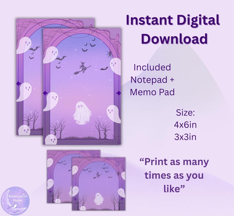 Spooky Ghost Notepad + Memo Pad Set: Halloween Stationery (digital ...