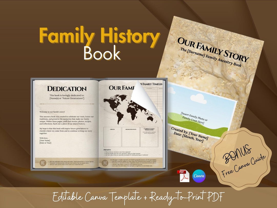 Editable Family History Book Template: Genealogy Journal, Ancestry Tree ...