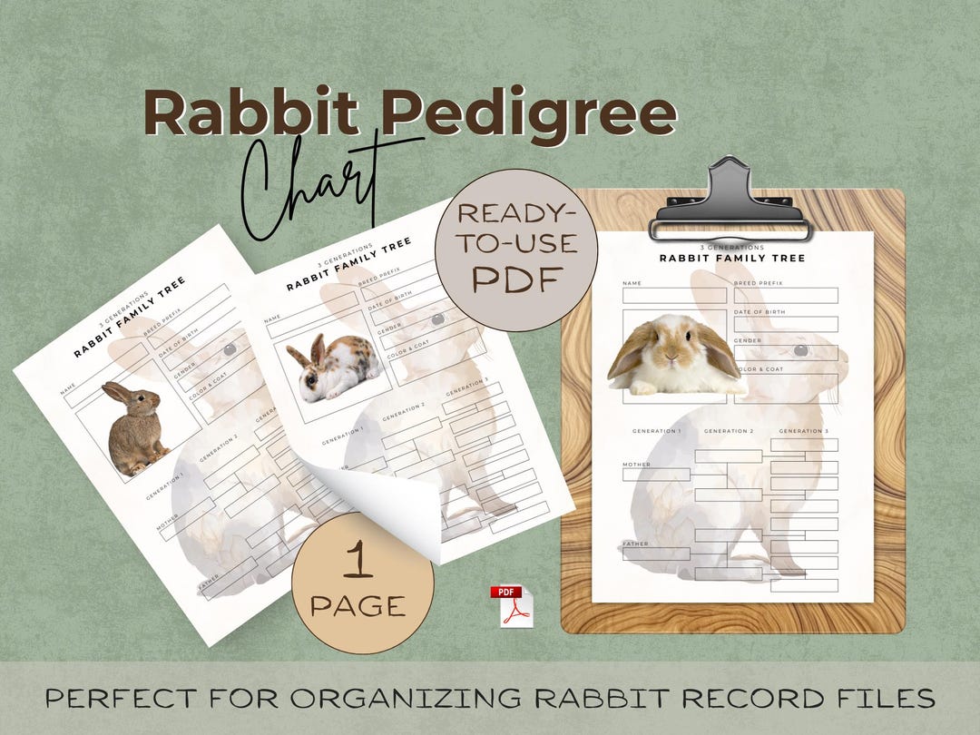 Rabbit Pedigree Chart: 3-generation Bunny Family Tree (printable PDF ...
