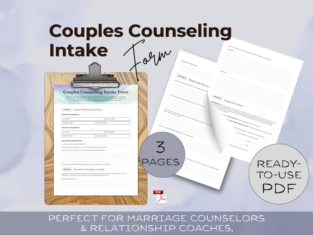 Couples Counseling Intake Form Printable PDF for Relationship Therapy ...