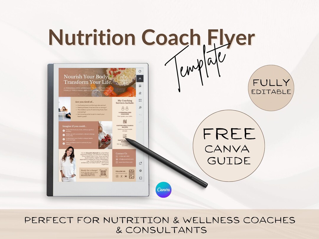 Wellness Coach Flyer Template: Editable Canva Nutrition Brochure (PDF ...
