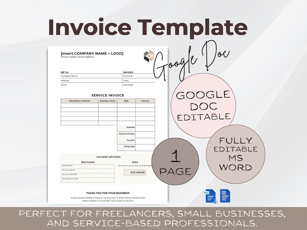 Invoice Template Google Doc - Editable Billing Form (instant Download ...