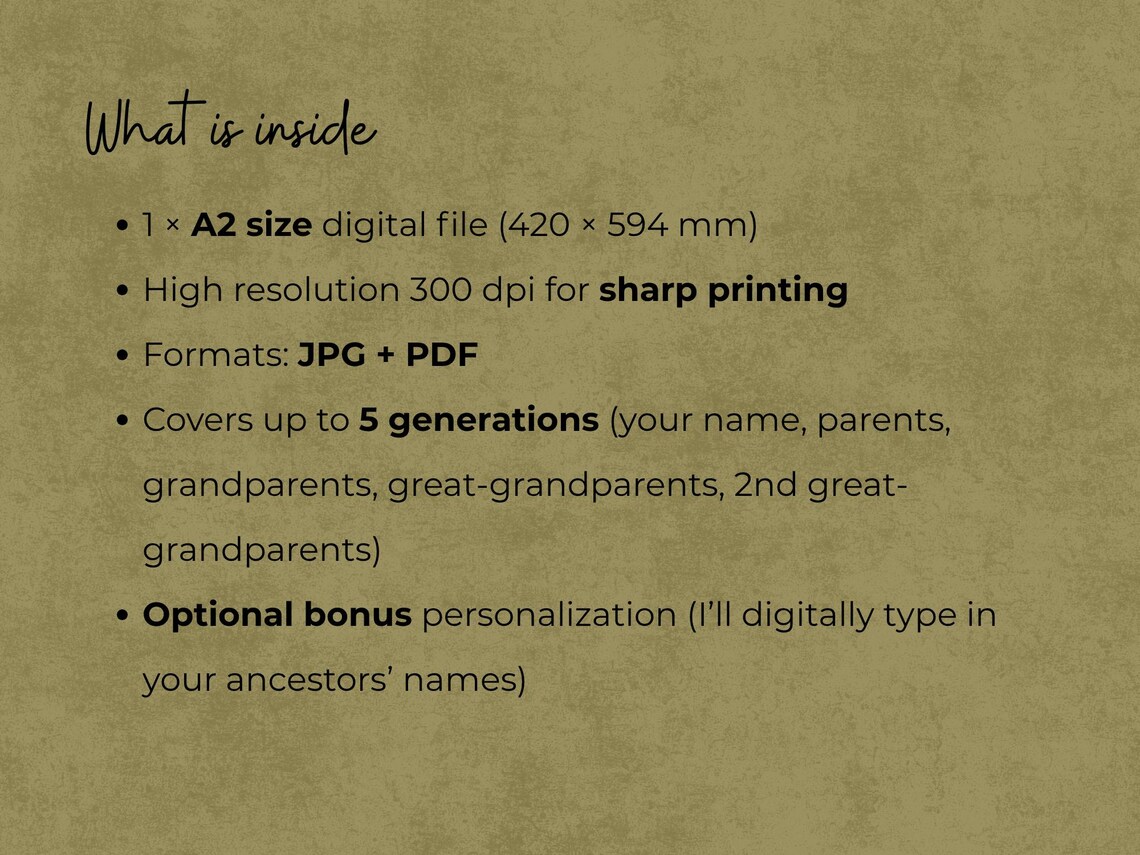 Custom Family Tree Chart: 5 Generation Ancestry Art (JPG, PDF) - Etsy