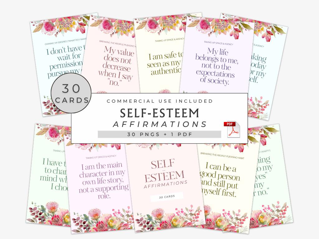 Self-esteem Affirmation Cards Printable - 30 PNG Daily Affirmations ...