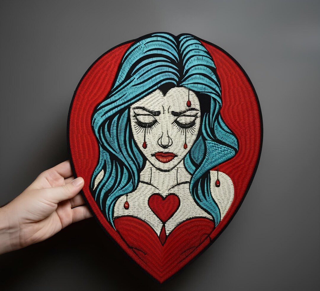 Crying Heart Embroidered Design – Iron-on Back Embroidery for Jacket or ...