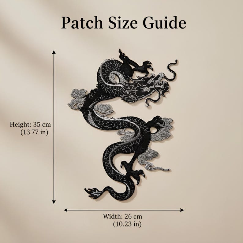 Large Black Dragon Embroidered Iron-on Patch • Oriental Jacket Vest ...