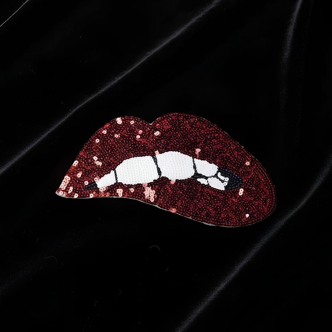 Red Lips Sequin Patch • Large Iron-on Embroidered Lip Design - Etsy