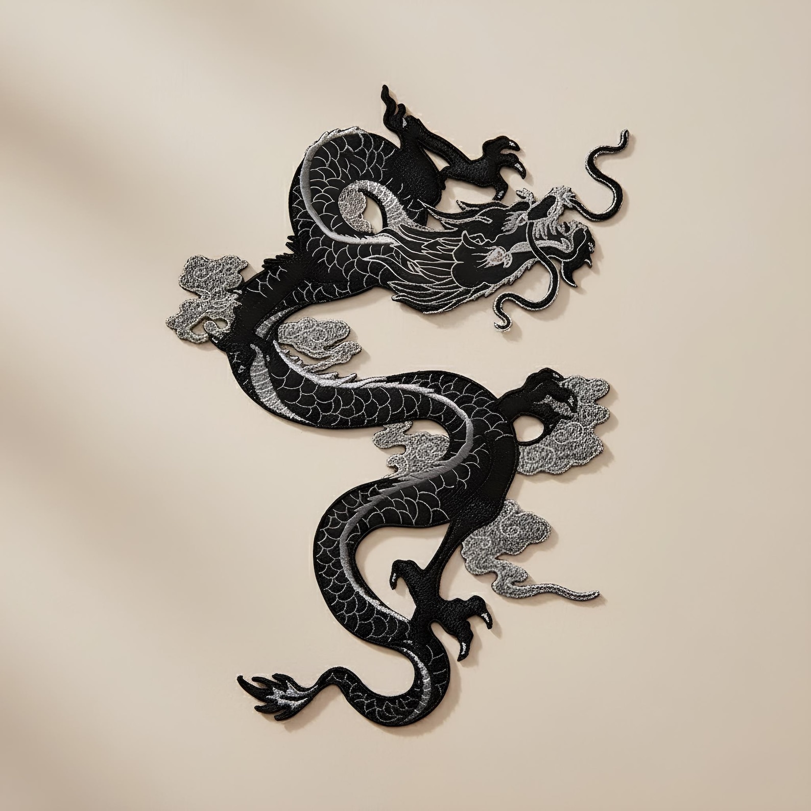 Large Black Dragon Embroidered Iron-on Patch • Oriental Jacket Vest ...