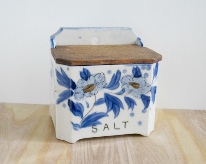 Vintage Salt Box - Blue & White Floral - Shabby Cottage Chic - Etsy