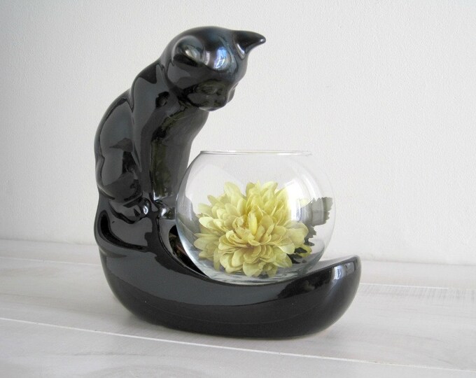 Mid-century Black Cat TV Lamp W/ Fish Bowl - Etsy