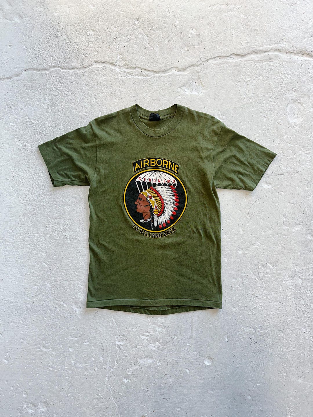 Vintage Airborne Geronimo Graphic T-shirt Size L Made in USA Military ...