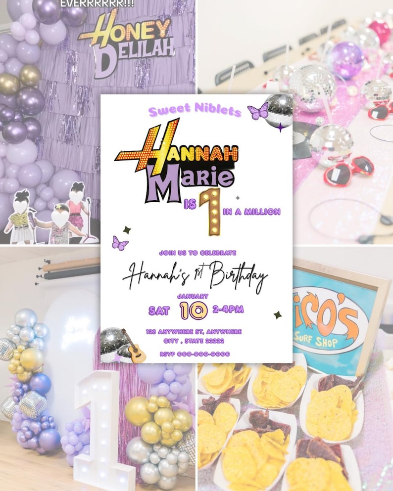 Hannah Montana Birthday Invitation, First Birthday, Editable Canva ...