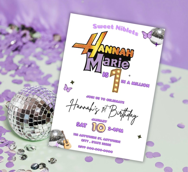Hannah Montana Birthday Invitation, First Birthday, Editable Canva ...