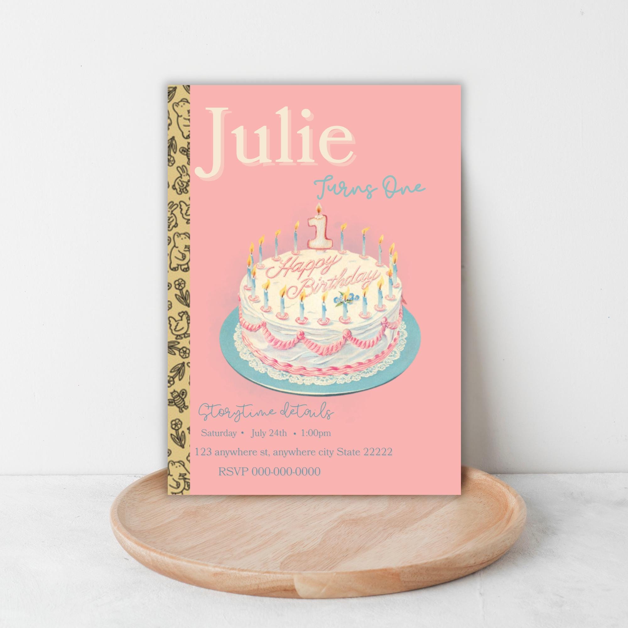 Pink Little Golden Book Birthday Invitation: Editable Canva Template - Etsy