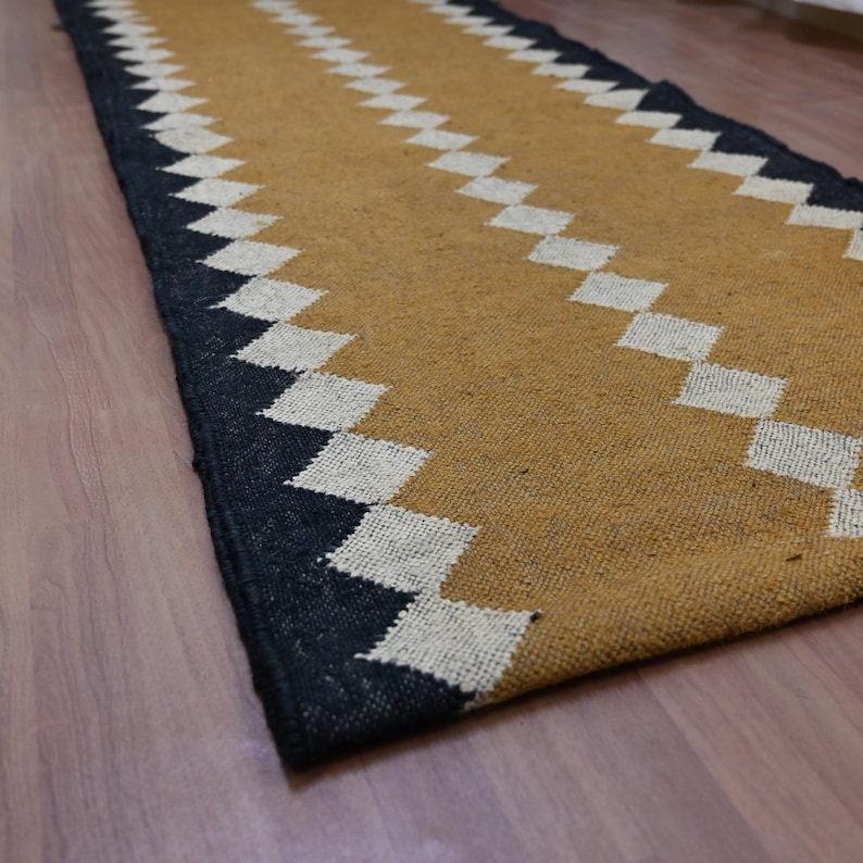 Kilim Stair Runner - Vintage Yellow Handwoven Geometric Indian Kilim ...