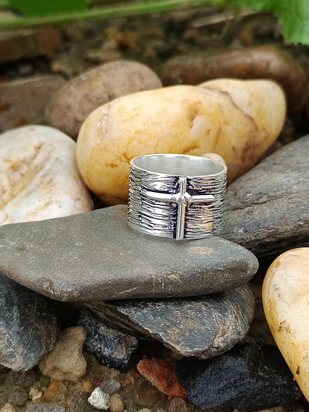 Jesus Christ Ring, Wide Band Textured Christian Ring for Men & Women ...