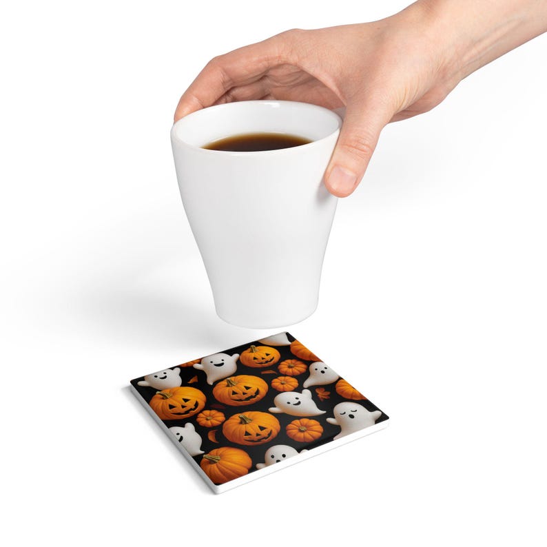 Halloween Ceramic Coaster, Ghost & Pumpkin Drink Coasters, Spooky Home ...