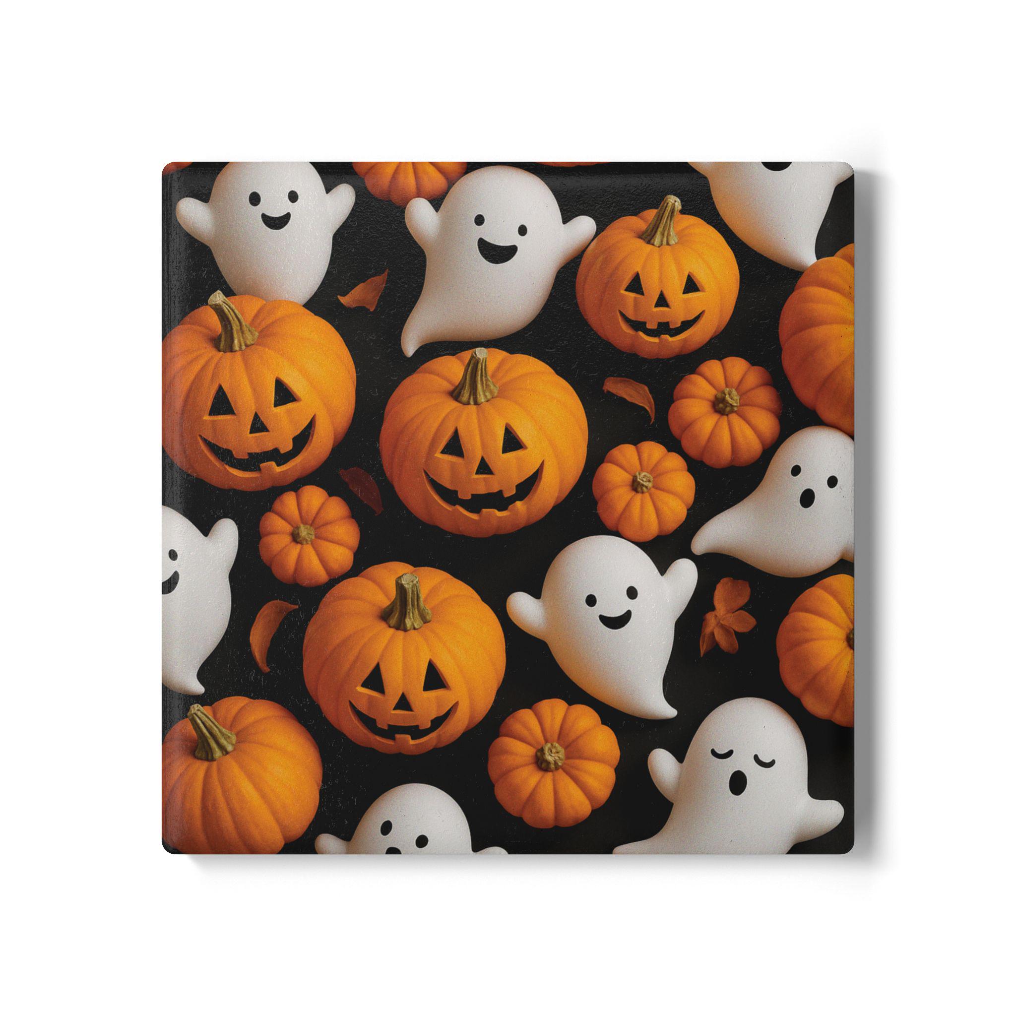 Halloween Ceramic Coaster, Ghost & Pumpkin Drink Coasters, Spooky Home ...