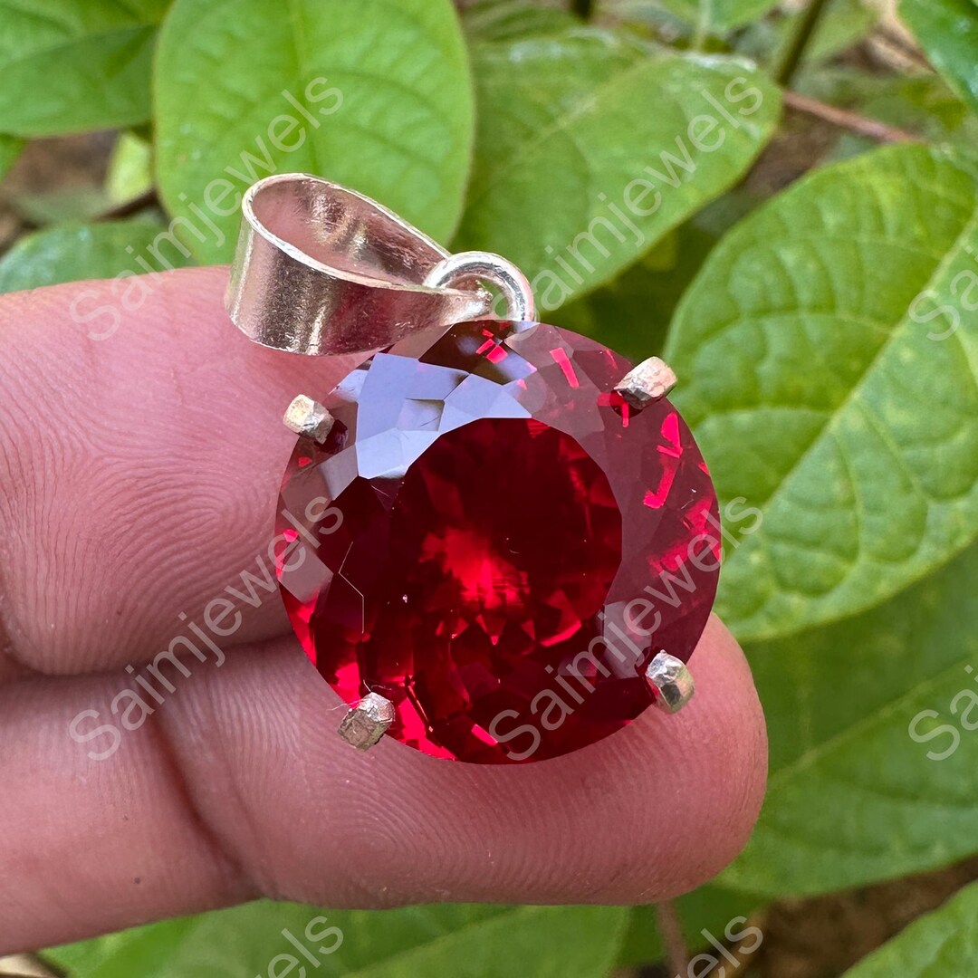 24.90 Ct Natural Blood Red Ruby Gemstone Pendant – Handmade 925 ...