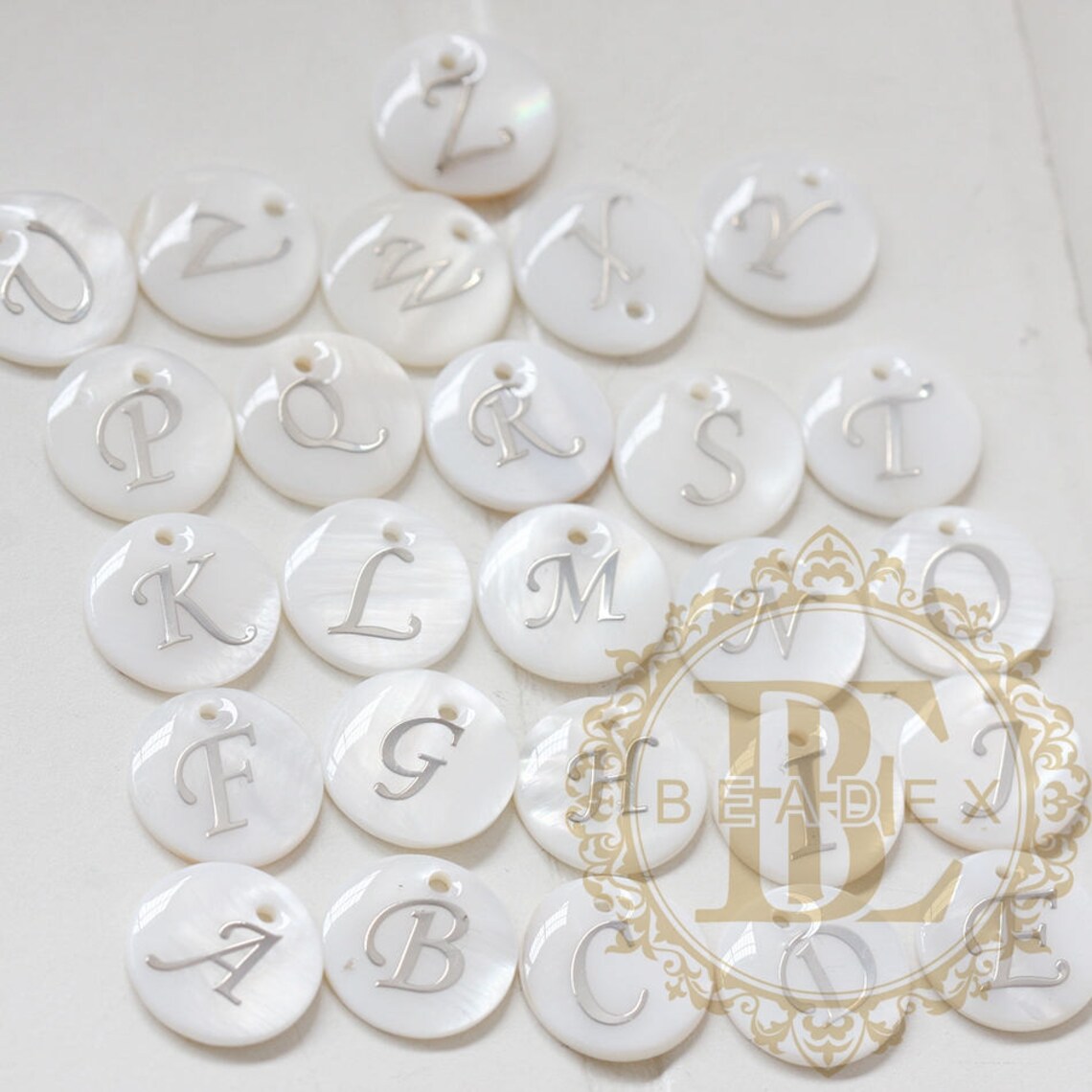 Natural Shell With Silver Alphabet Charm - Alphabet - Letter - Round ...