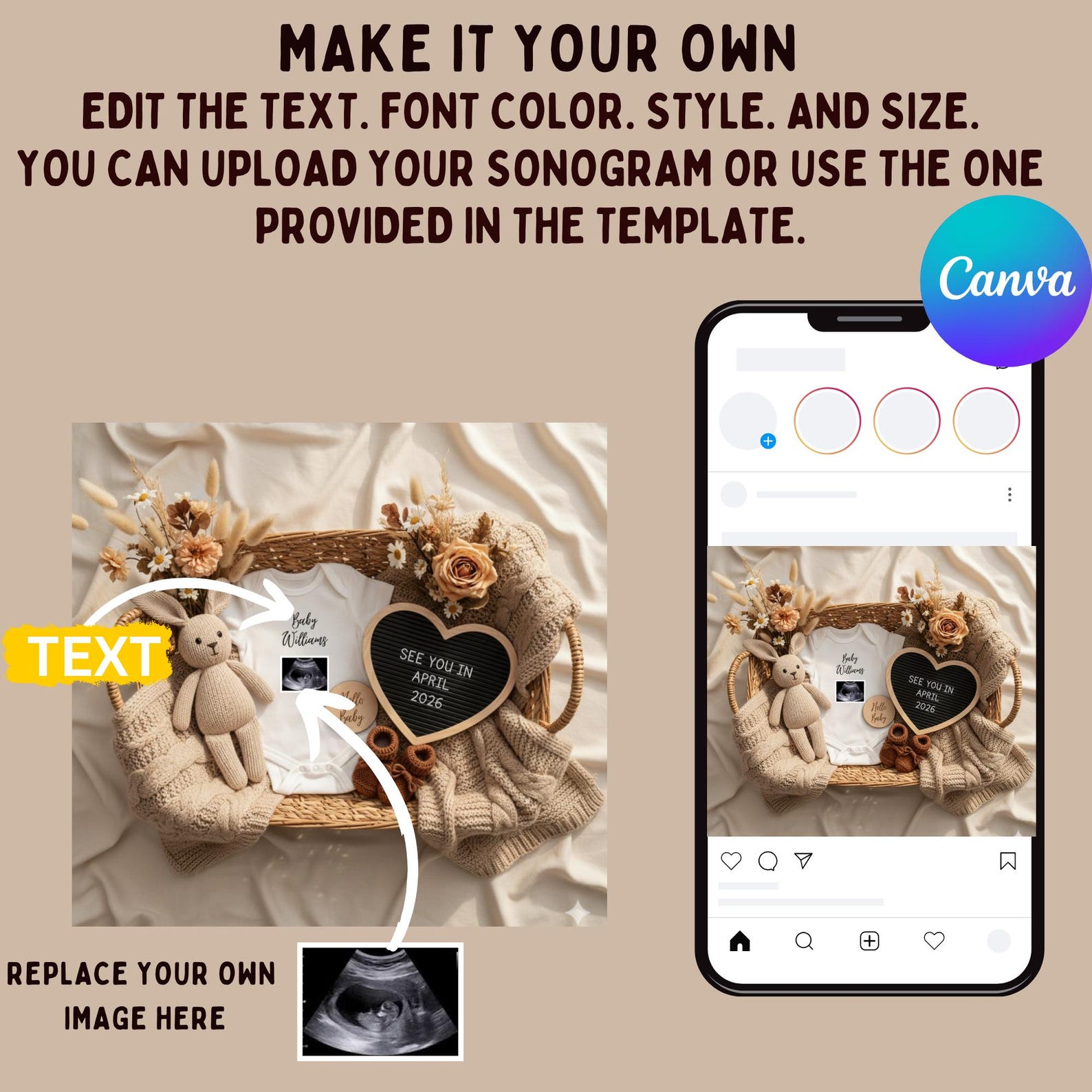 April 2026 Pregnancy Announcement Template: April Baby Announcement ...