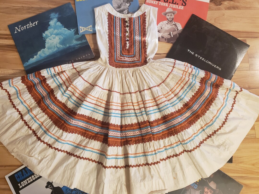 20 DOLLAR SALE Vintage 50s 60s Girls Patio Dress Sz7 Turquoise Rust and ...