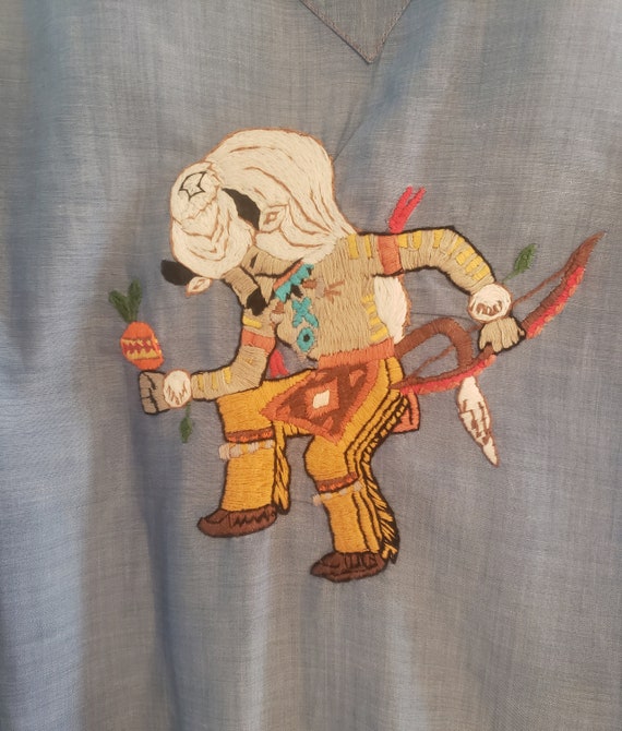 Vintage 70s 1970's hand embroidered denim chambray we… - Gem