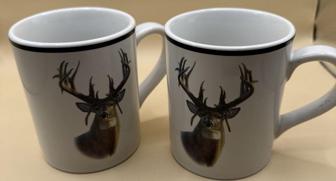 VTG Bass Pro Shops Buck Deer Coffee Mugs Lot of 2 Cups 14 Ounce Tea ...