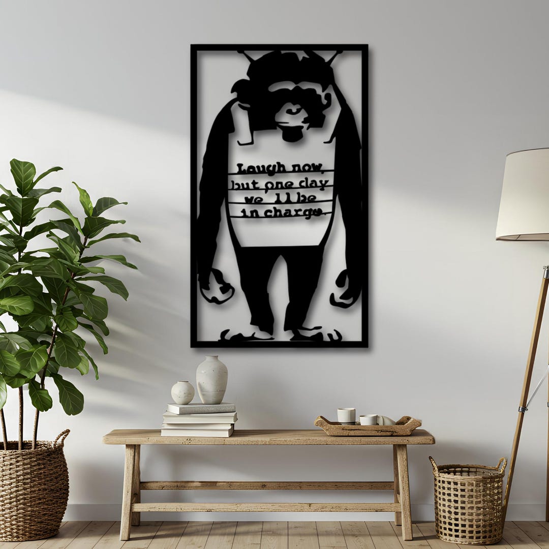 Banksy Monkey Metal Wall Art - Street Art Monkey Wall Decor - Laugh Now ...