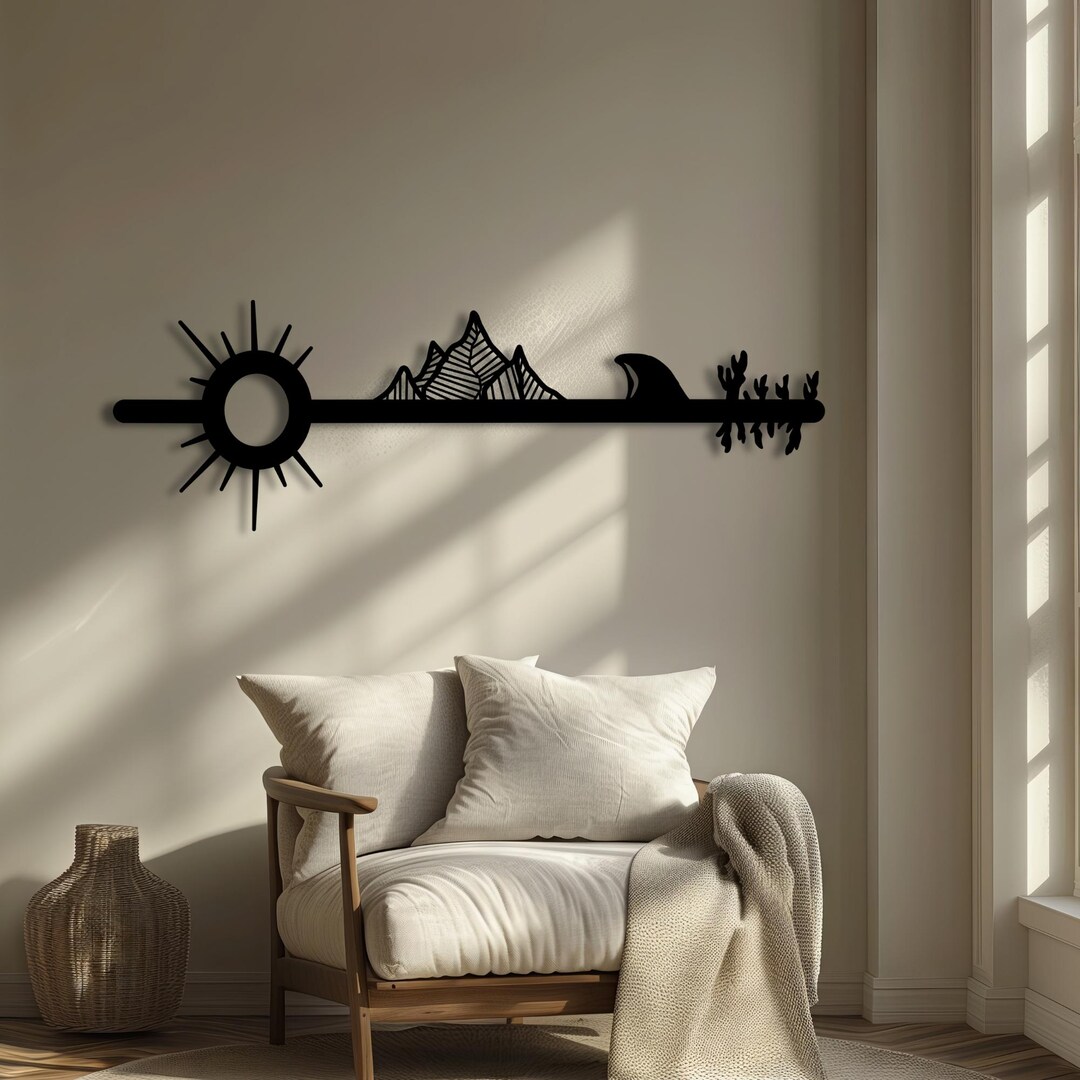Laser Cut Mountain Scene Metal Wall Art | Modern Geometric Decor - Etsy