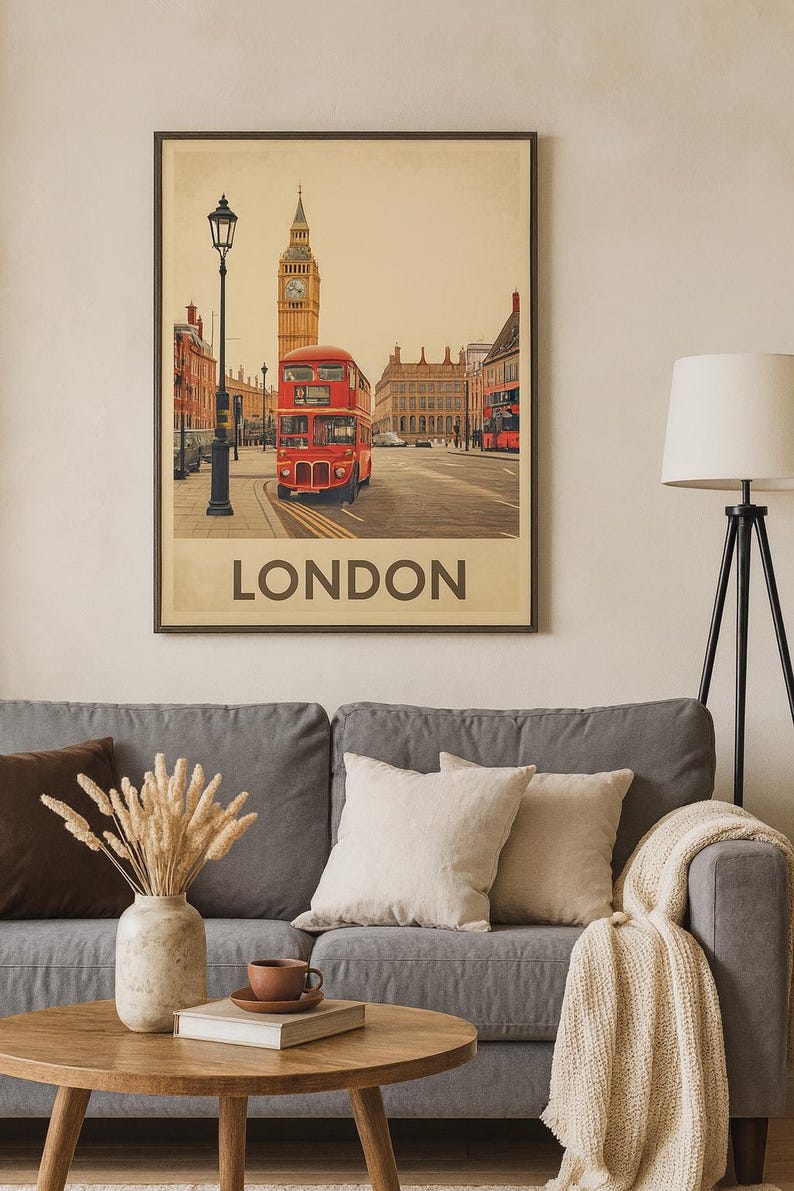 Vintage Londen Poster Met Big Ben En Dubbeldekker Bus – Klassieke ...
