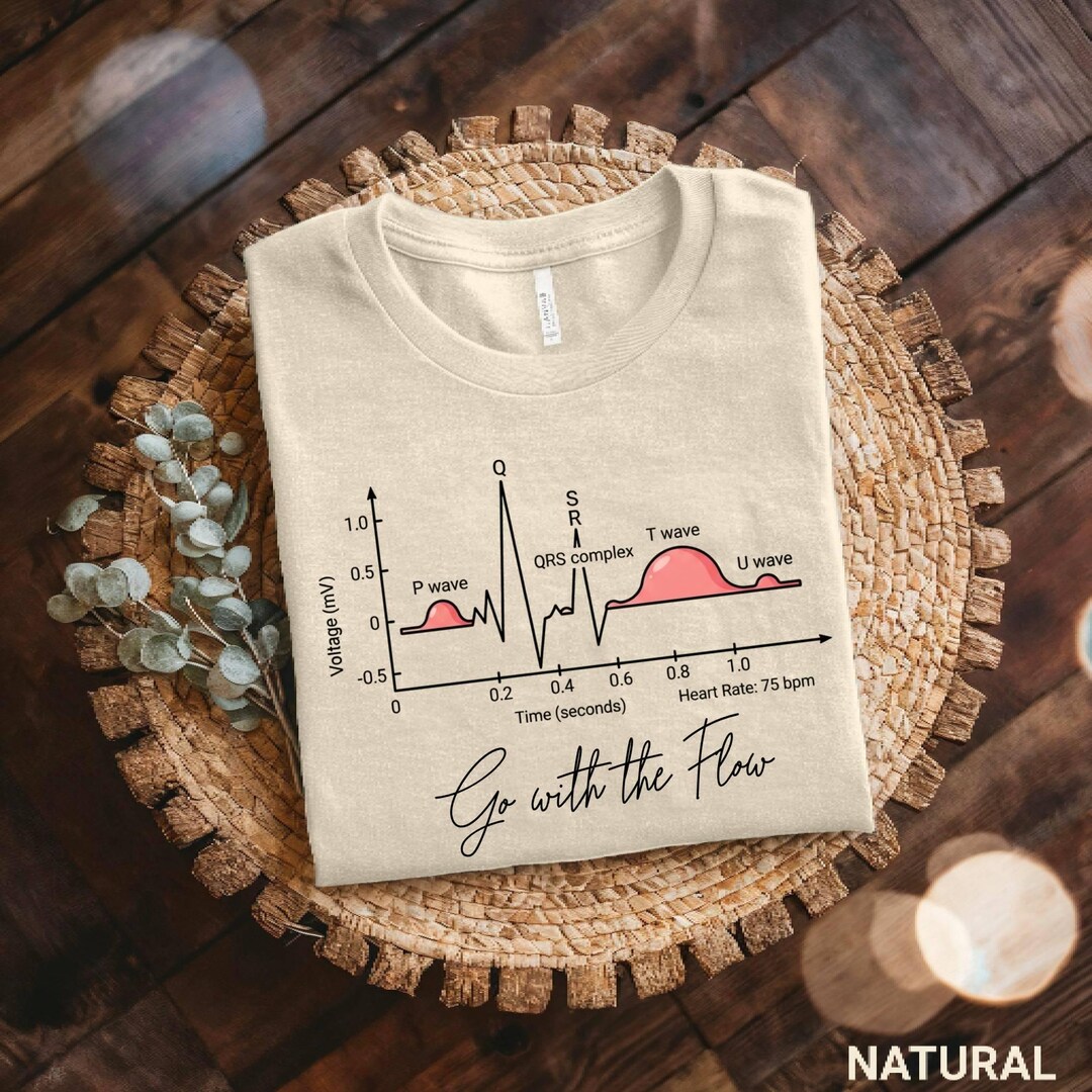 Go With the Flow Shirt - ECG EKG Heartbeat Graphic Tee, Medical Humor ...
