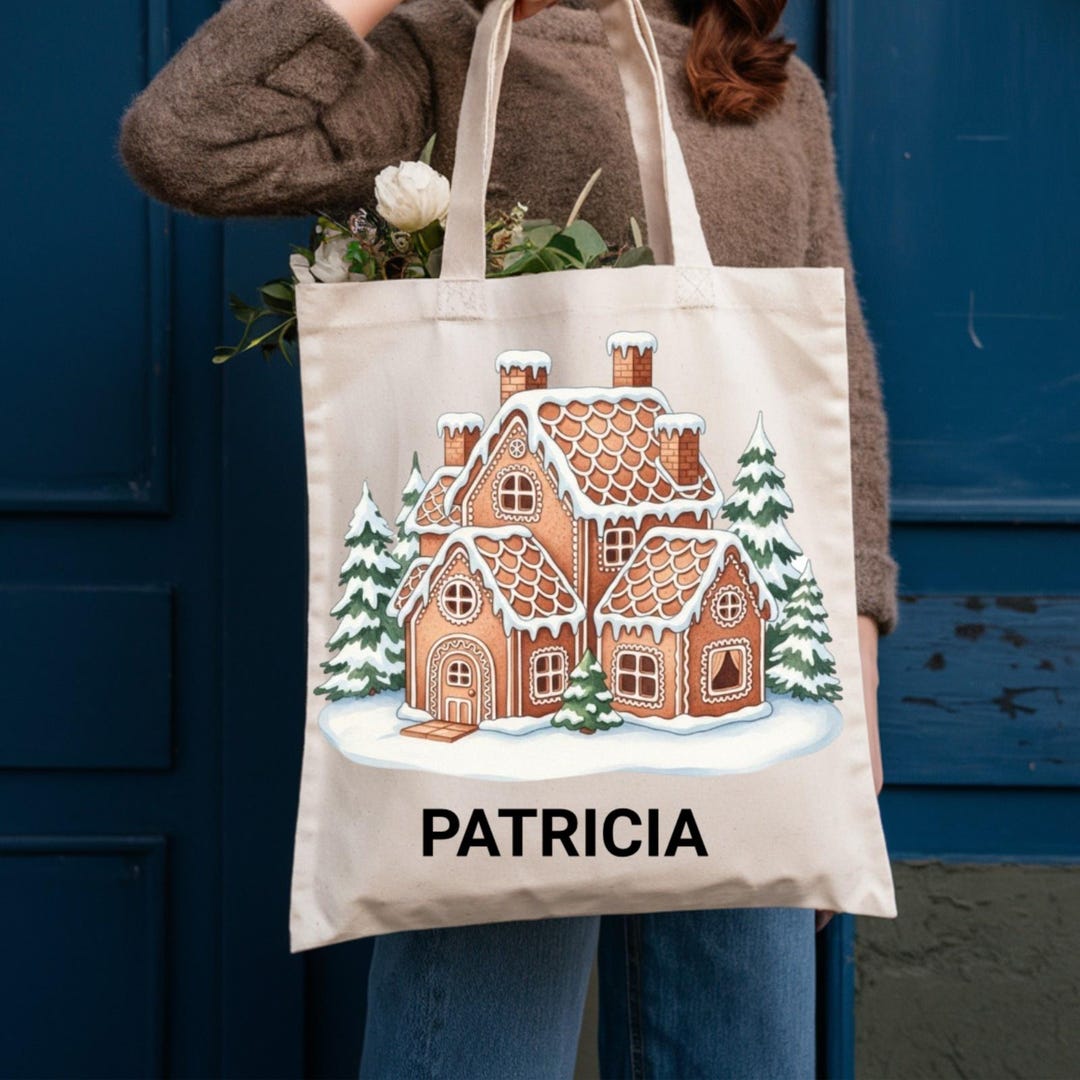 Personalized Gingerbread House Tote Bag, Kids Christmas Gift, Custom ...