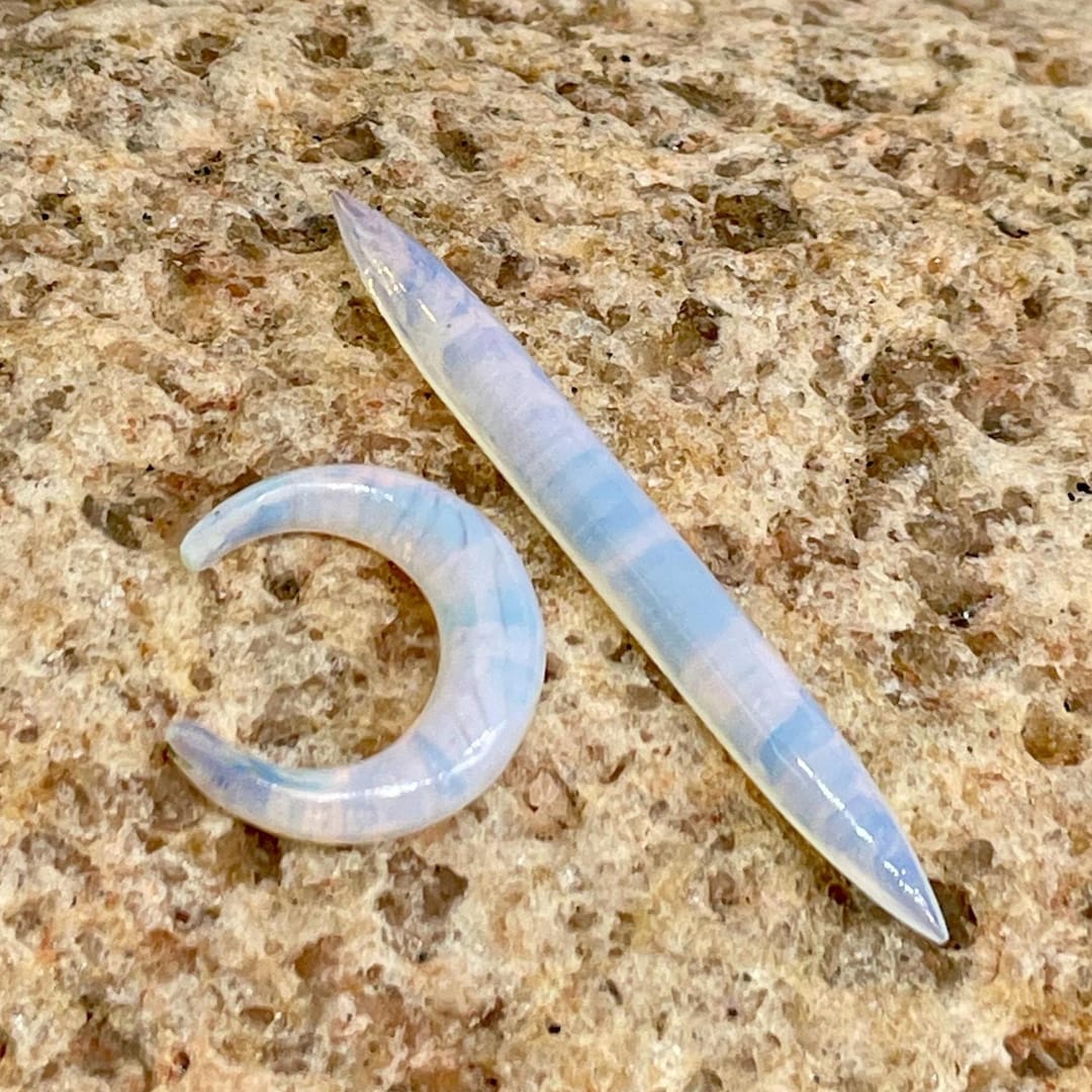 Pair of Opal Gemstone Septum & Tusk, Tribal Piercing Jewelry, Handmade ...