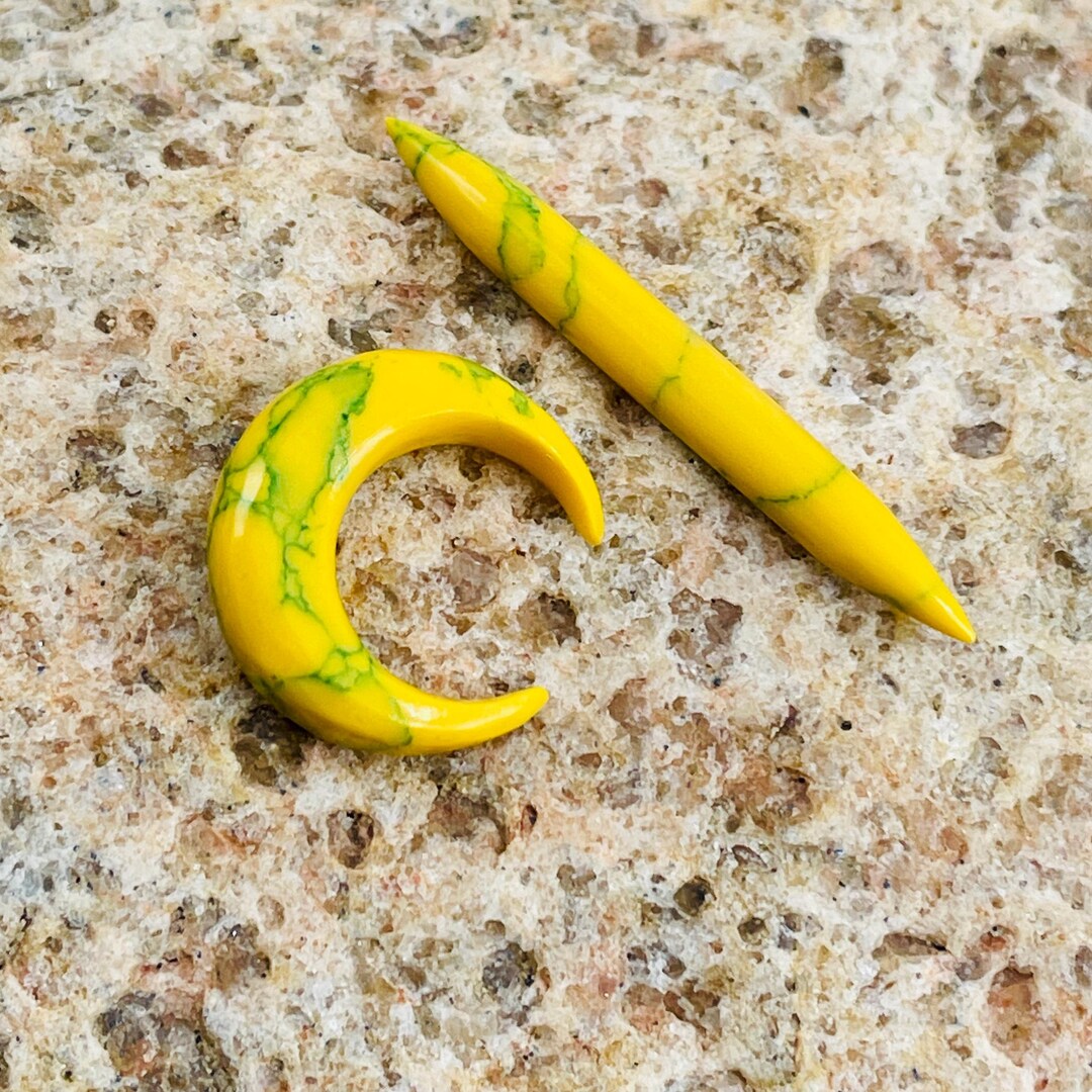 Pair of Yellow Turquoise Gemstone Septum & Tusk, Tribal Piercing ...