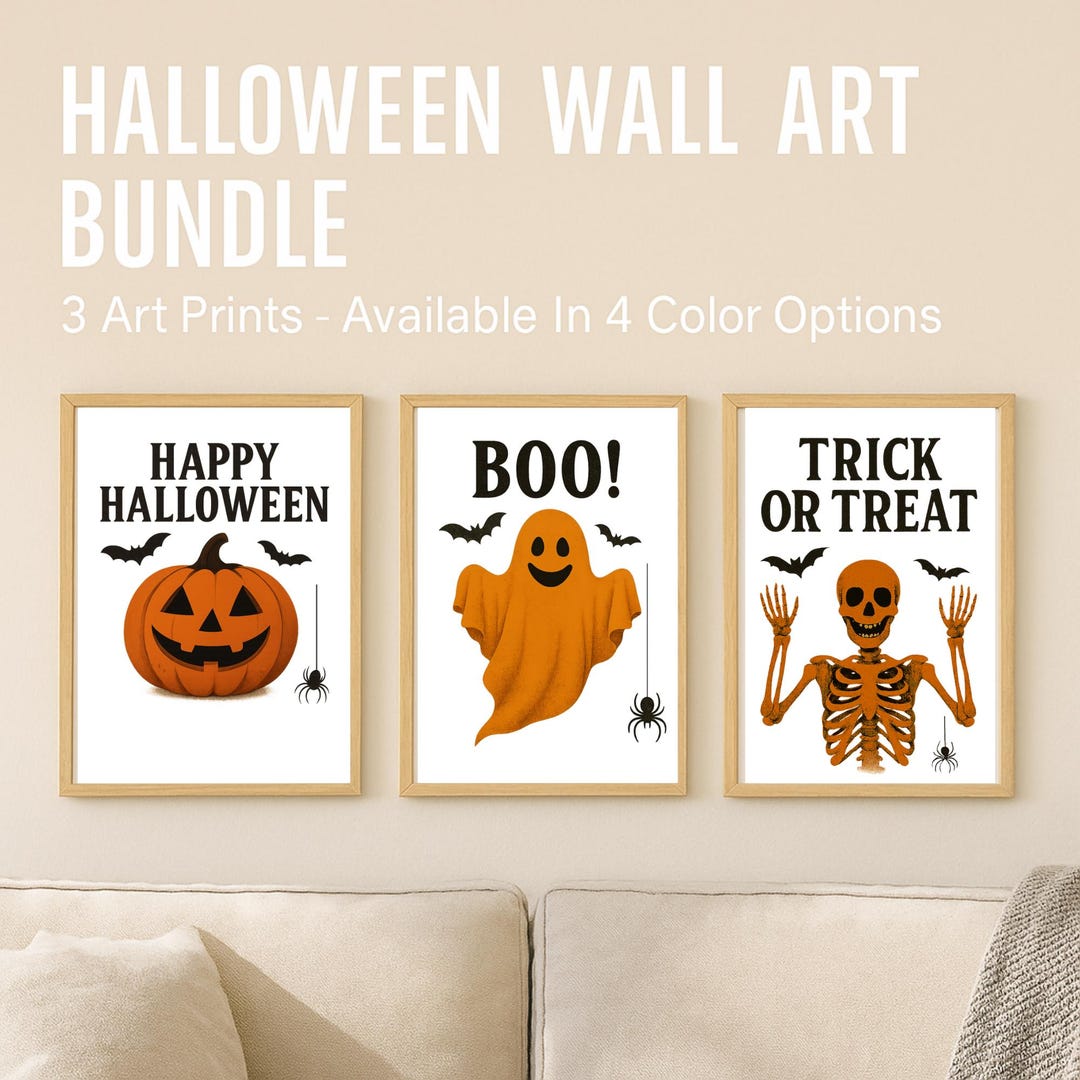 Halloween Prints Set: Minimalist Ghost, Pumpkin, Skeleton (JPEG, PDF ...