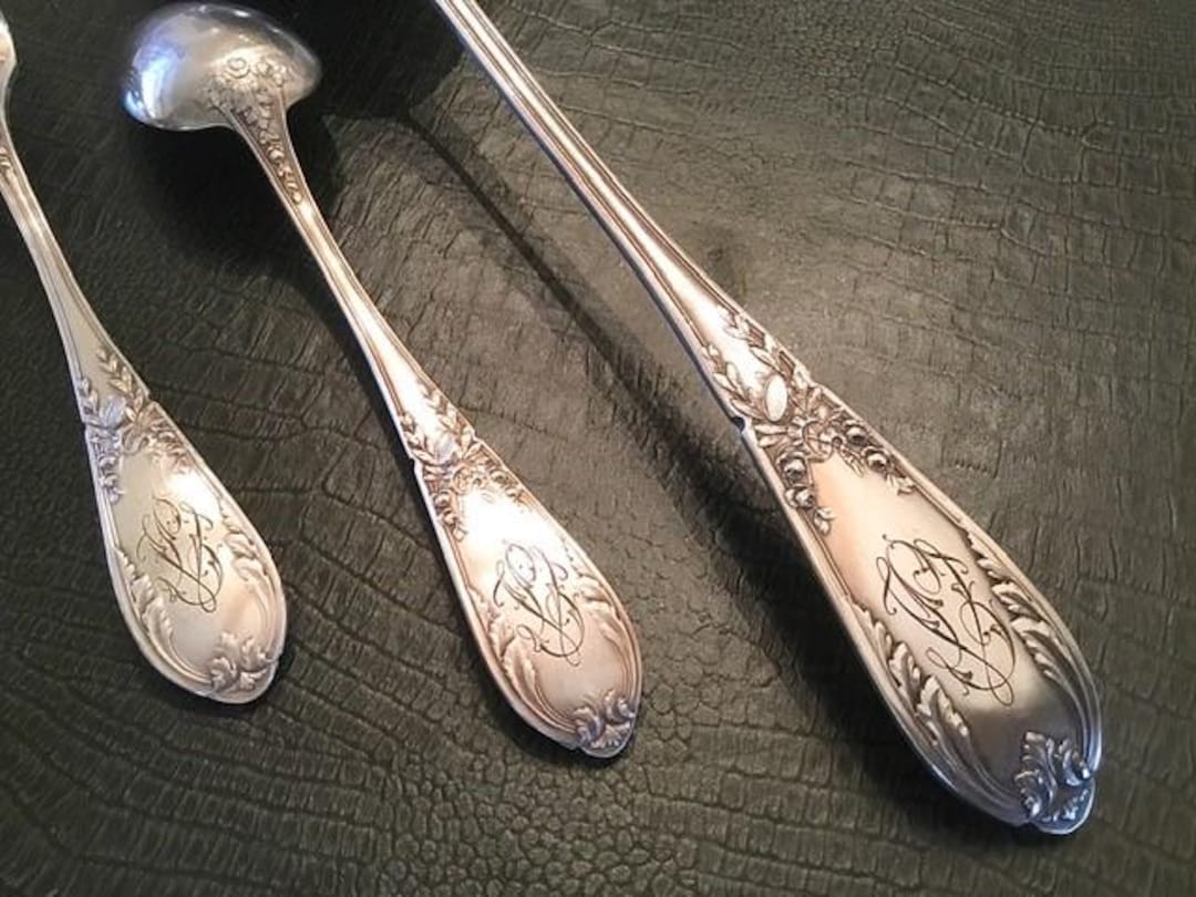 Vintage French 12 Persons / 37 Pces Cutlery Set Monogrammed V L or L V ...