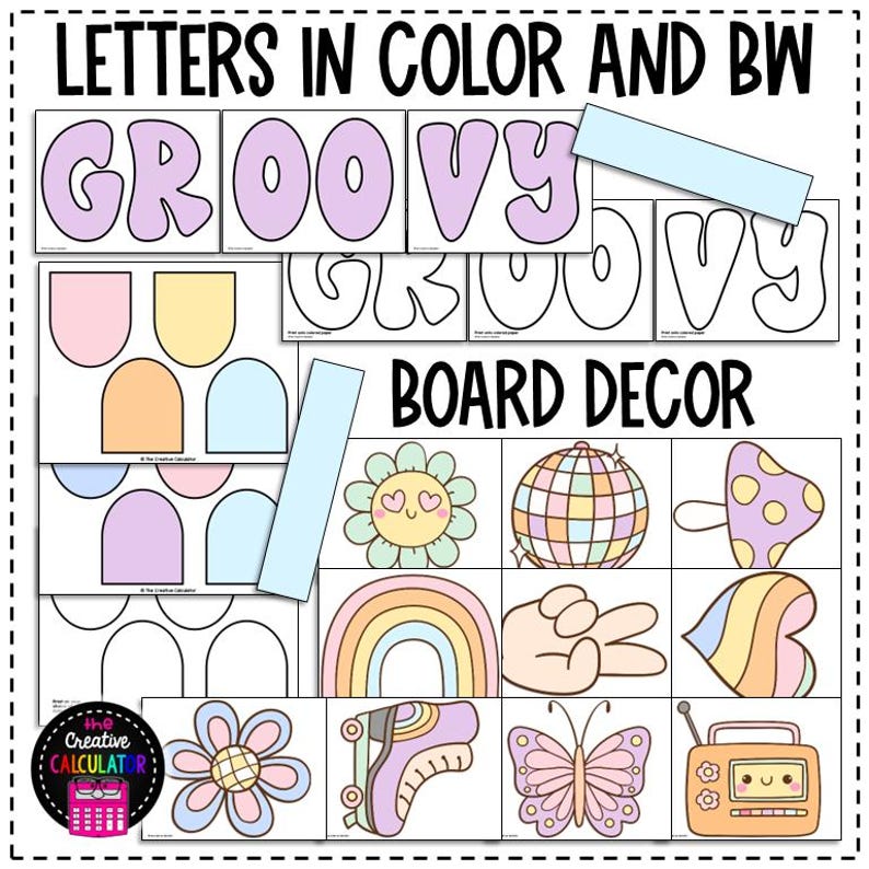 Pastel Groovy Retro Bulletin Board or Door Decor - Retro Bulletin Board ...