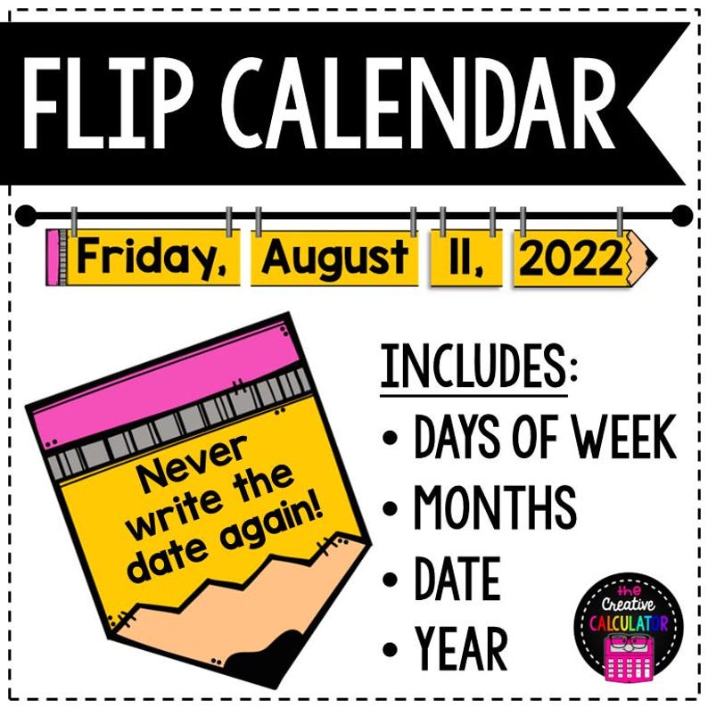Pencil Flip Calendar - Perpetual Calendar - Back to School - Etsy