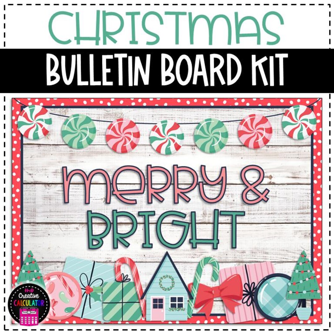 Merry & Bright Christmas Winter Bulletin Board or Door Decor - Pastel ...