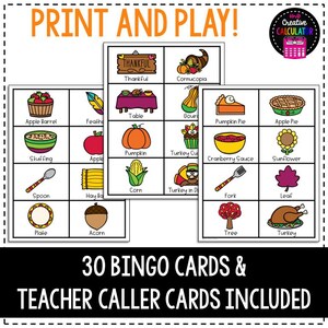 Thanksgiving Bingo - 30 Unique Bingo Cards - Classroom Games - Etsy