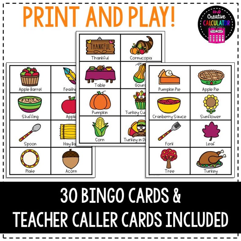 Thanksgiving Bingo - 30 Unique Bingo Cards - Classroom Games - Etsy
