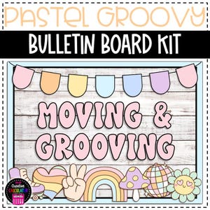 Pastel Groovy Retro Bulletin Board or Door Decor - Retro Bulletin Board ...