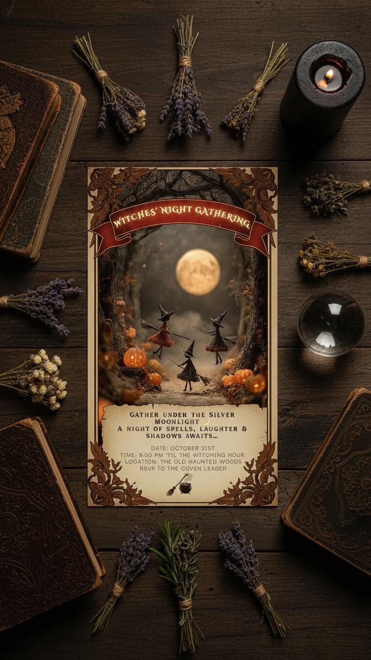 Witches’ Night Gathering Invitation – Digital Halloween Party Flyer ...
