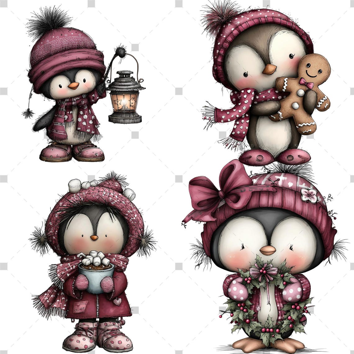 30 Cute Christmas Penguins Birds Clipart, Whimsical Winter Bird ...