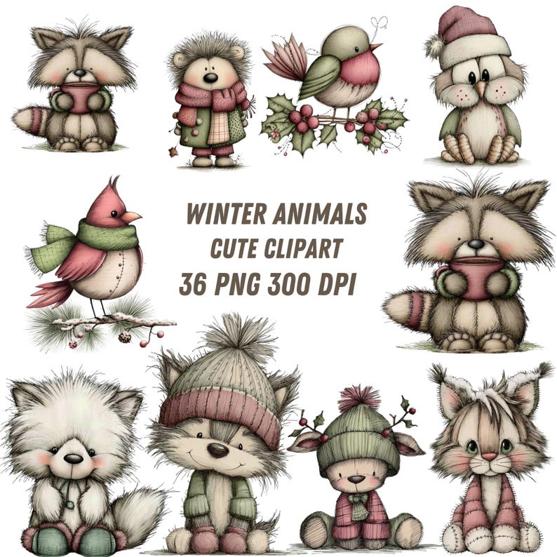 35+ PNG Winter Animals Clipart Bundle, Christmas Animal Graphics, Cute ...