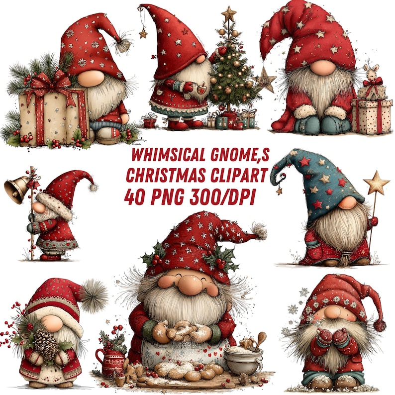 Gnome PNG Mega Bundle: 40 Christmas Gnomes Clipart, Xmas Holiday ...