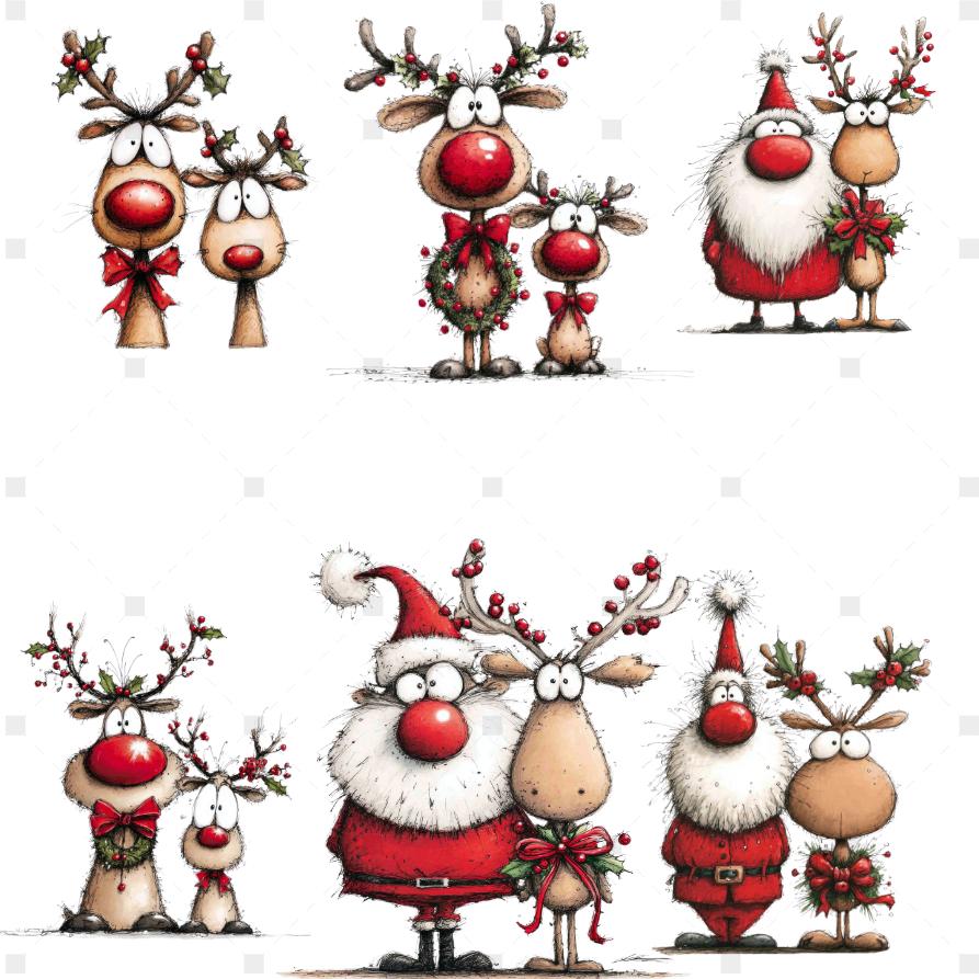 Santa & Reindeer Christmas Clipart: Festive Holiday Graphics (digital ...